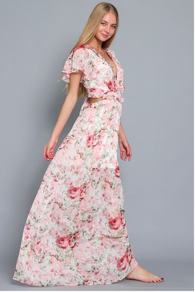 Short Sleeve Ruffle Neck Cut Out Waisted Maxi Dress – Gusset America